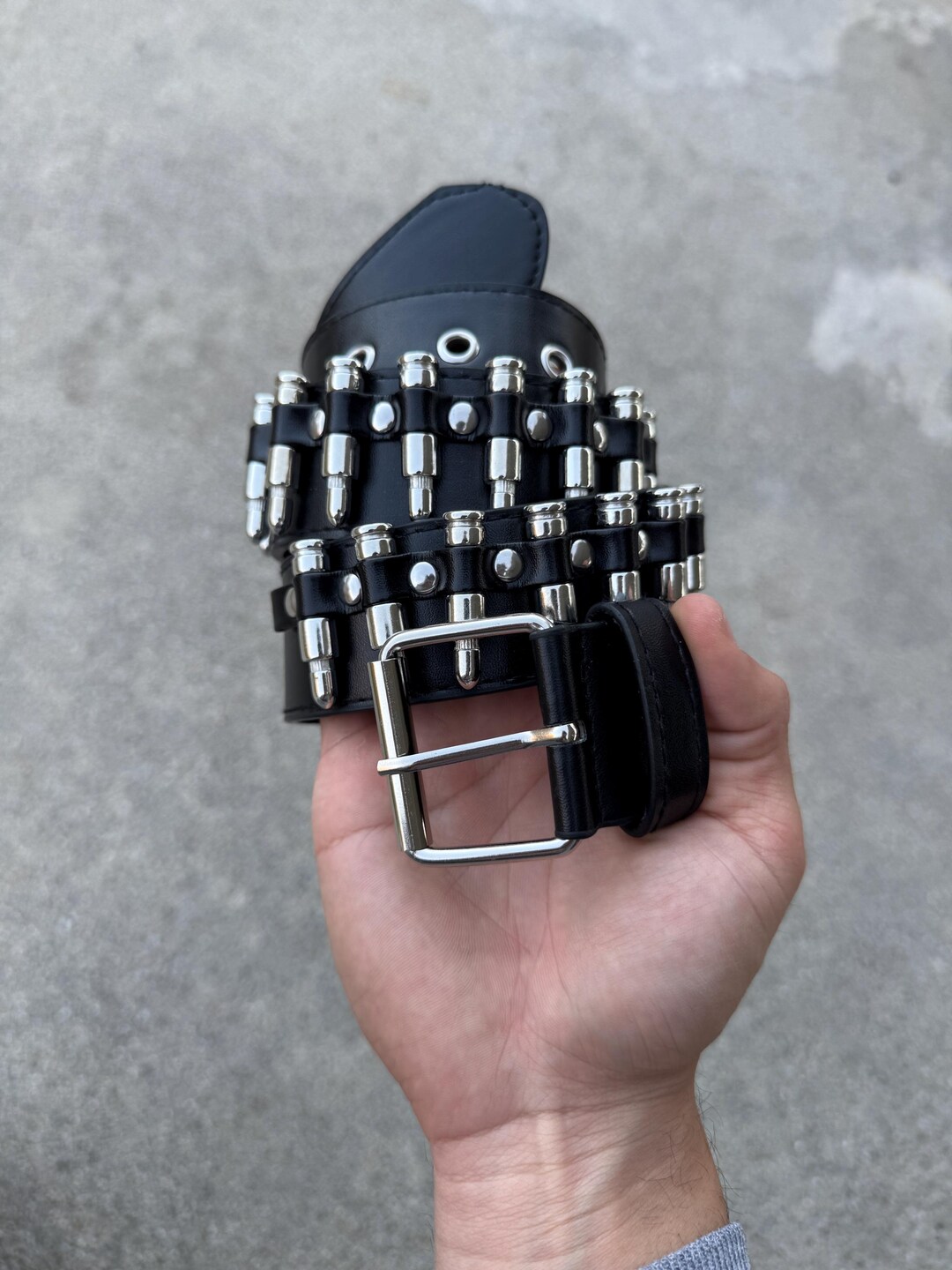 Trendy Y2K Bullet Gothic Style Belt Grunge Emo Goth Style Steel Chrome ...