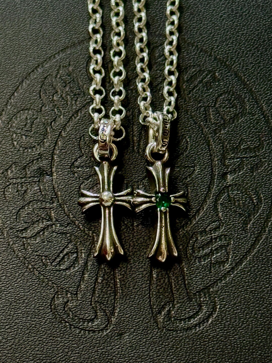 CH Gothic Style Y2K .925 Silver Emerald Birthstone Mini Cross Necklace ...