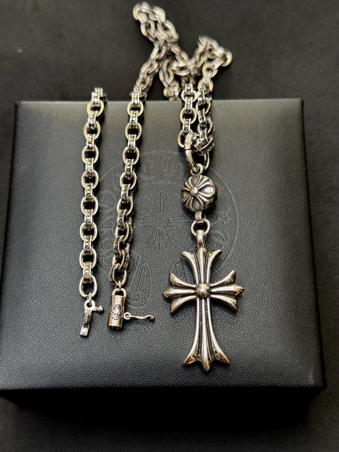 Ch Gothic Style Y2k Cross Pendant Engraved Necklace Chrome .925 Silver ...