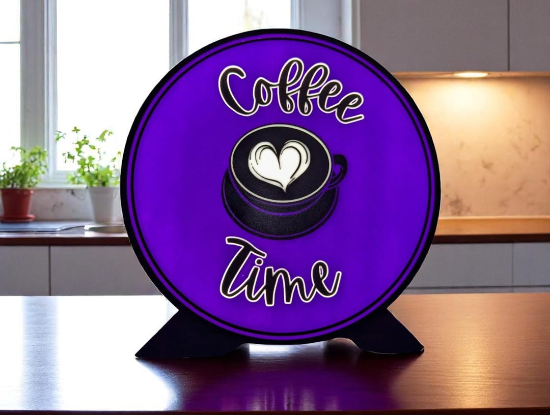 3D Printed Coffee Time Lightbox Round Cafe Sign Latte Art USB Mood Lamp ...
