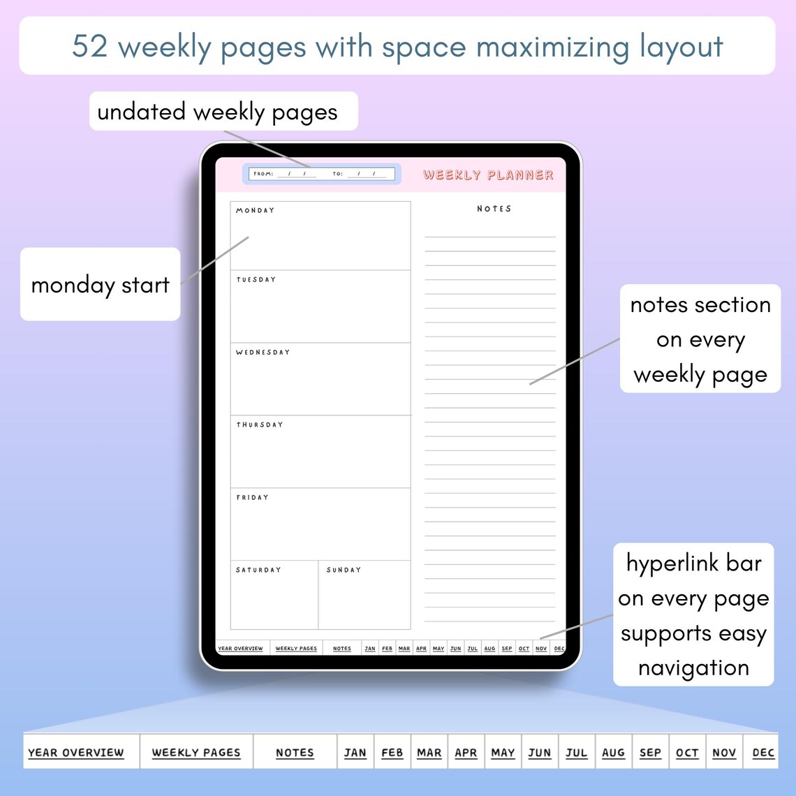 Cozy Kawaii Cat Undated Digital Planner | iPad & Android Planner ...