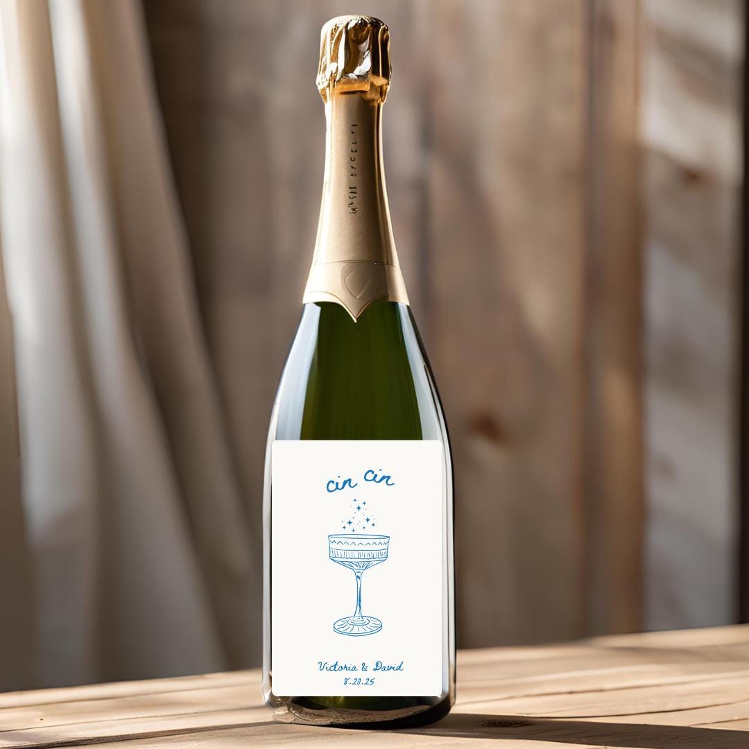 Modern Wedding Champagne Label Template Bottle Editable Whimsical Hand ...