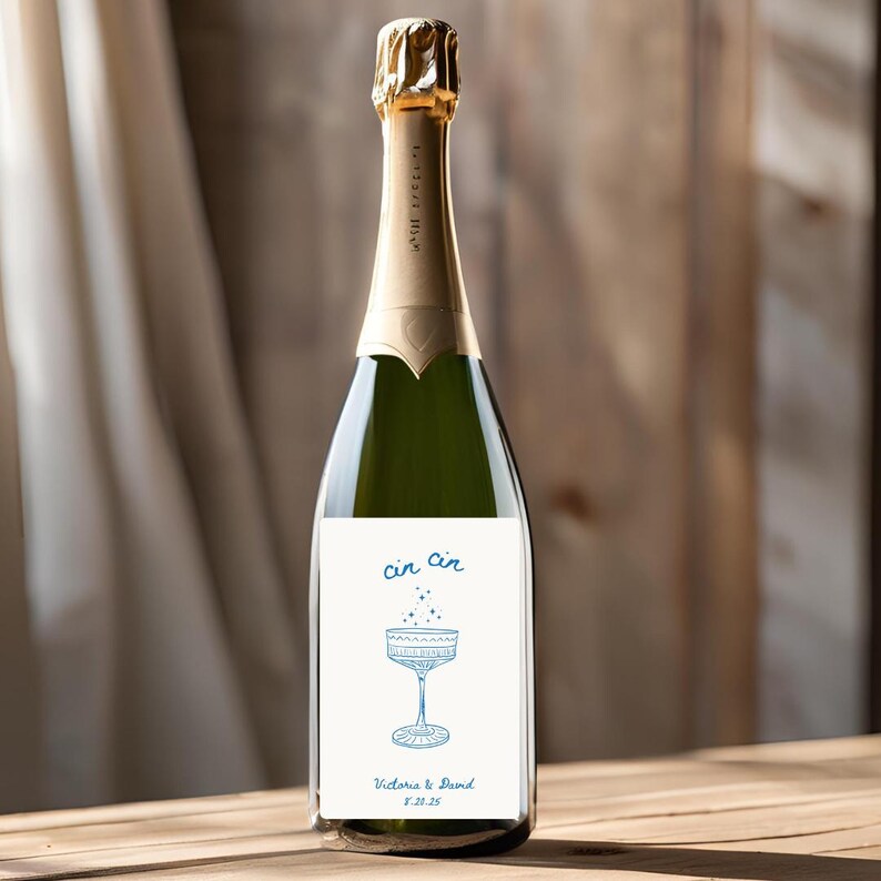 Modern Wedding Champagne Label Template: Hand Drawn Wine Tag (digital ...