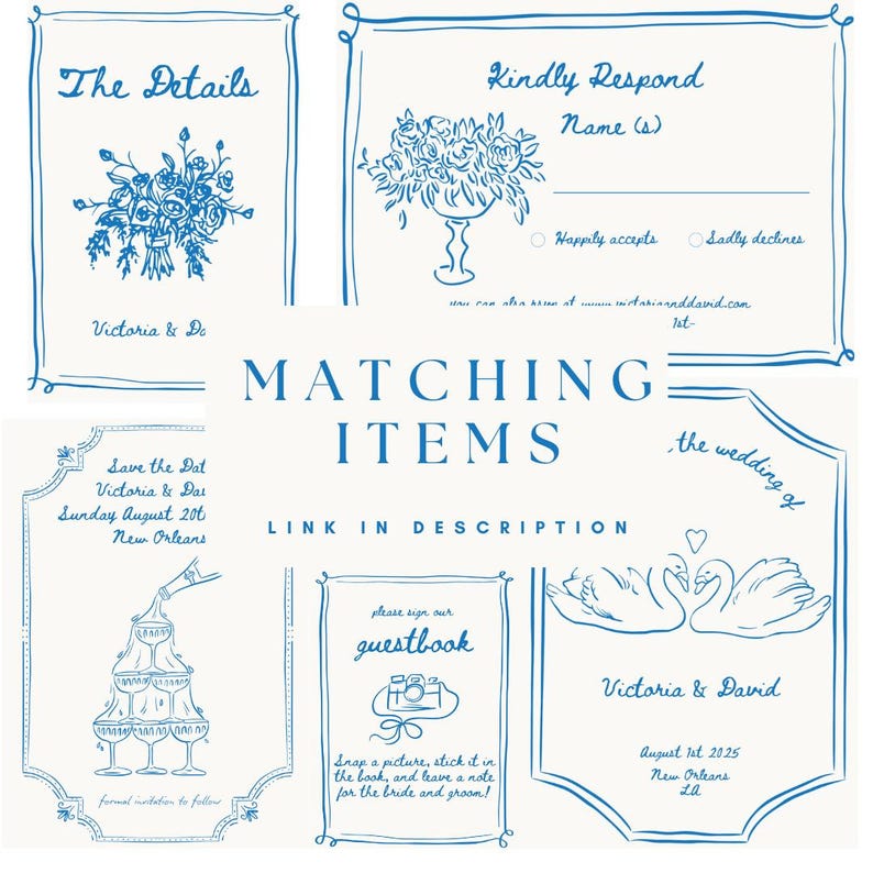 Hand Drawn Wedding Invitation Template, Whimsical Wedding Illustrations ...