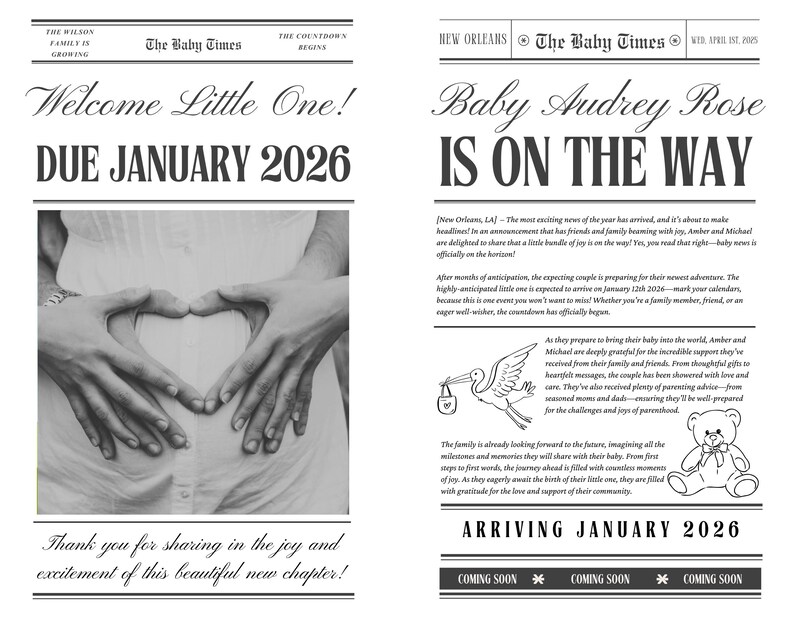 Editable Newspaper Baby Announcement: Pregnancy Reveal Poster (digital ...