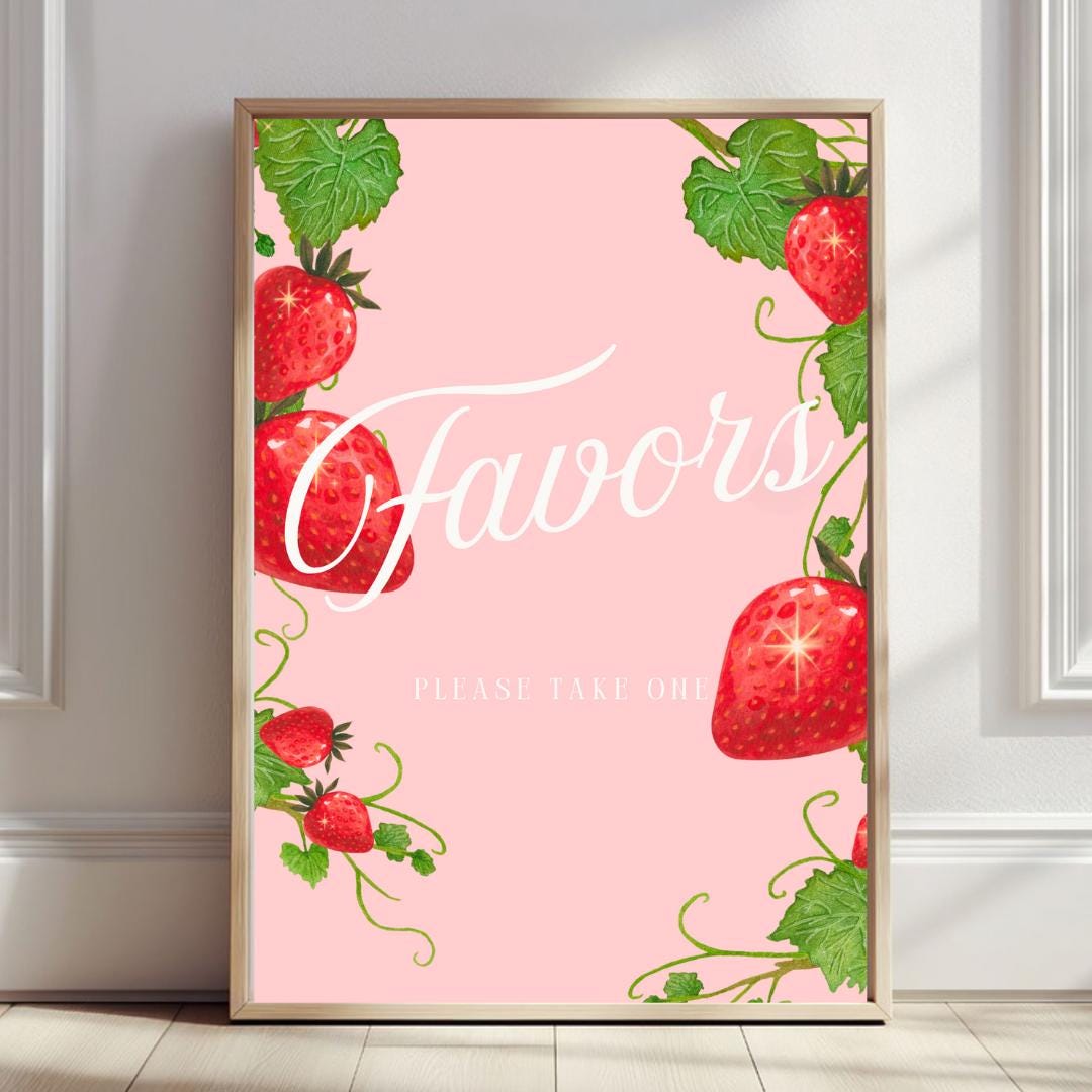 Berry First Birthday Favors Sign: Editable Strawberry Theme (instant ...