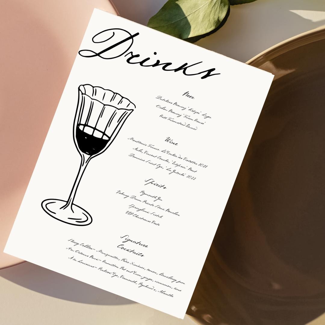 Editable Elegant Drinks Menu Template, Custom Wedding Cocktail Menu ...