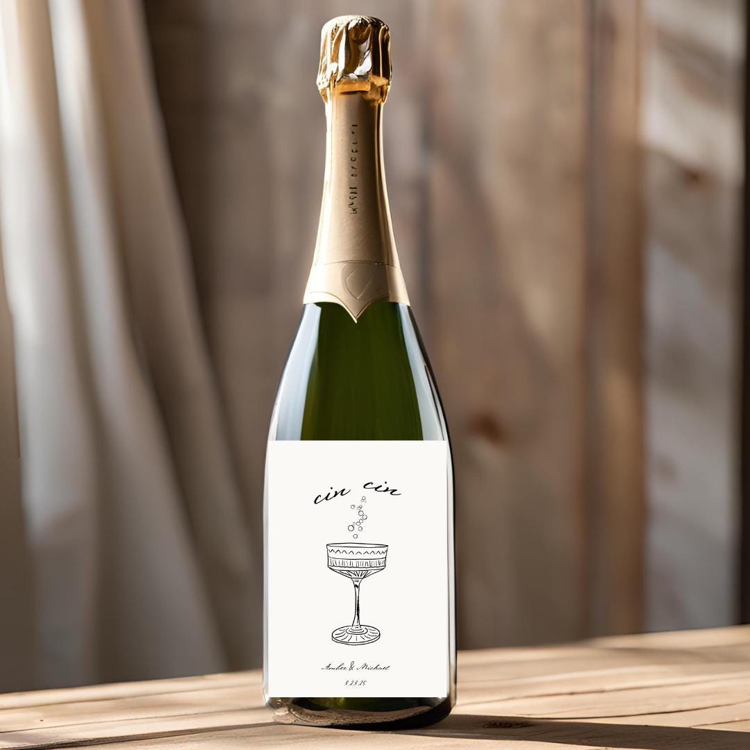 Elegant Wedding Champagne Bottle Label: Minimalist Custom Decor ...