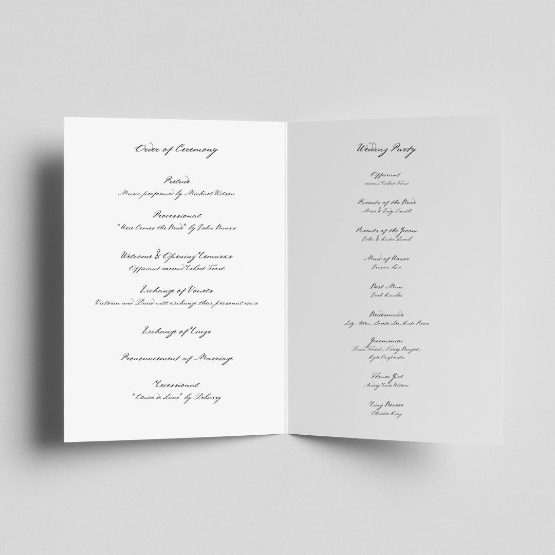 Editable Elegant Modern Wedding Program, Minimalist Handwritten Program ...