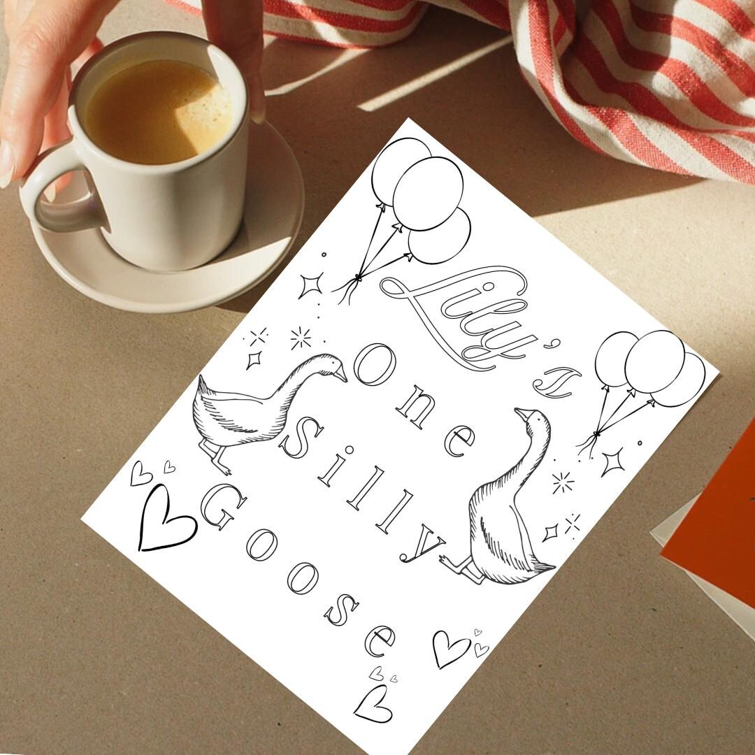 One Silly Goose Birthday Coloring Sheet: Customizable Party Activity ...