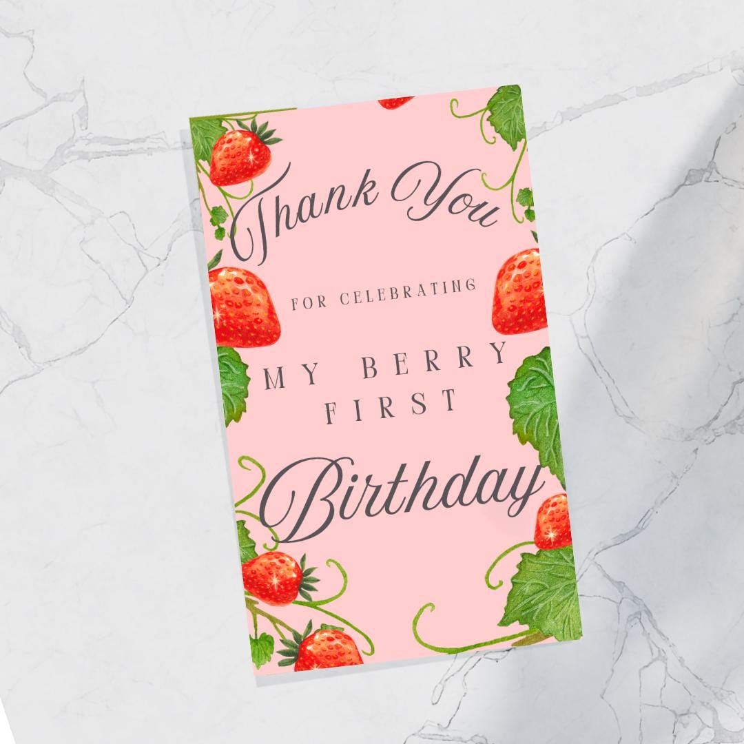Editable My Berry First Thank You Favor Card Tag Template, Personalized ...