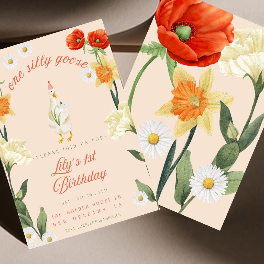 One Silly Goose Birthday Invitation Template, Editable 1st Girl ...