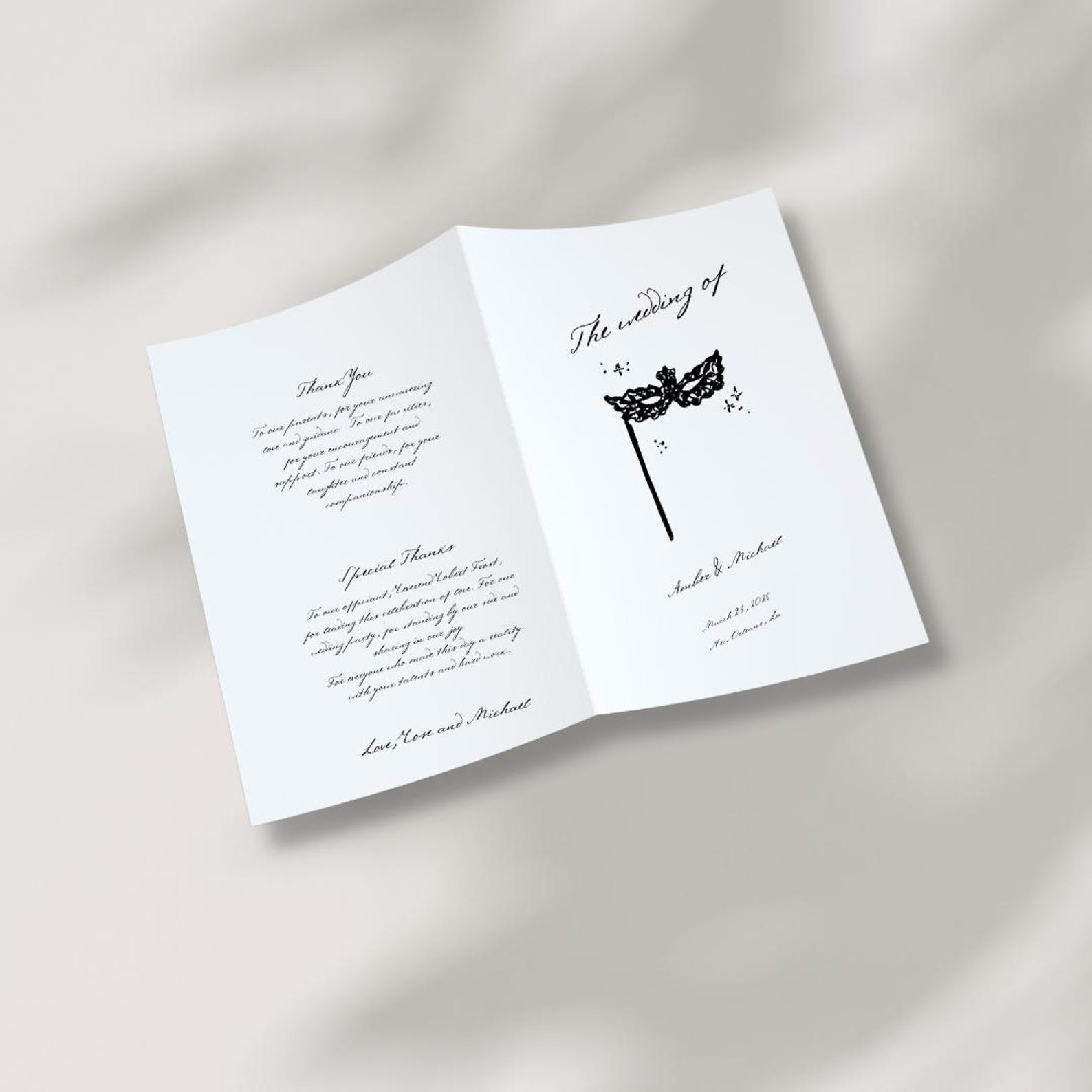 Editable Elegant Modern Wedding Program, Minimalist Handwritten Program ...