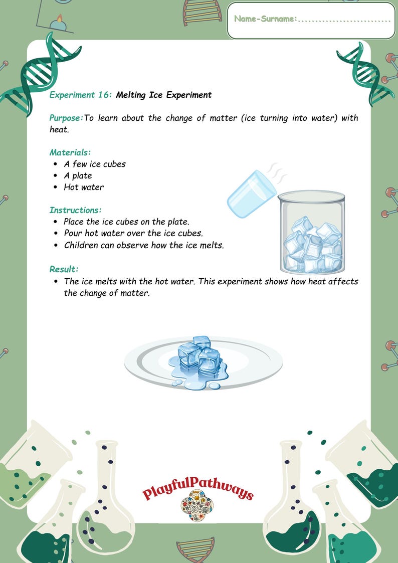 Preschool Science Kit: Fun STEM Experiment Worksheets (digital Download ...