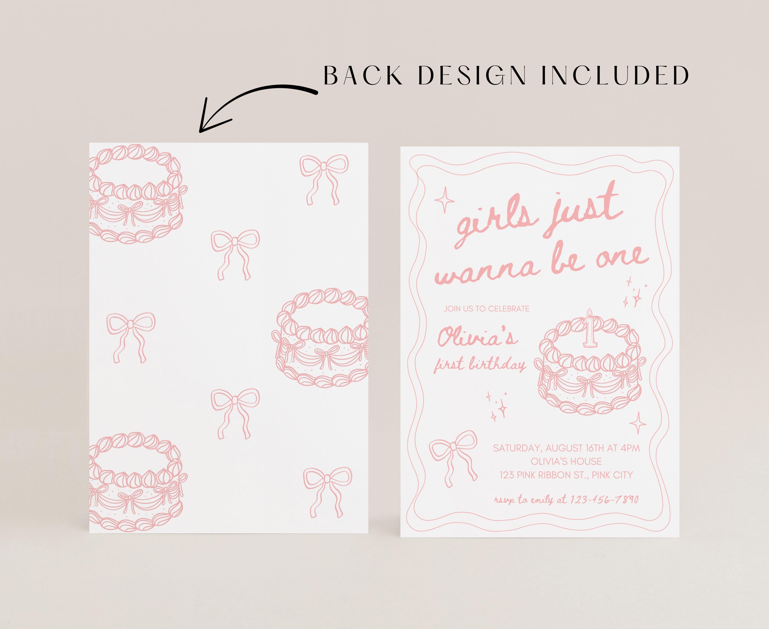 Editable Girls Just Wanna Be One Invite, Coquette Bow Girl 1st Birthday ...