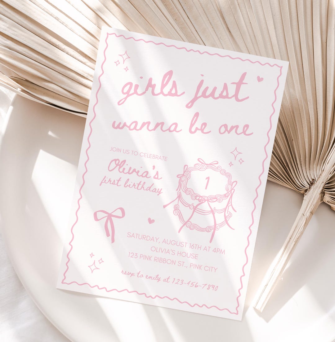 Editable Girls Just Wanna Be One Invitation, Hand Drawn Coquette Bow ...
