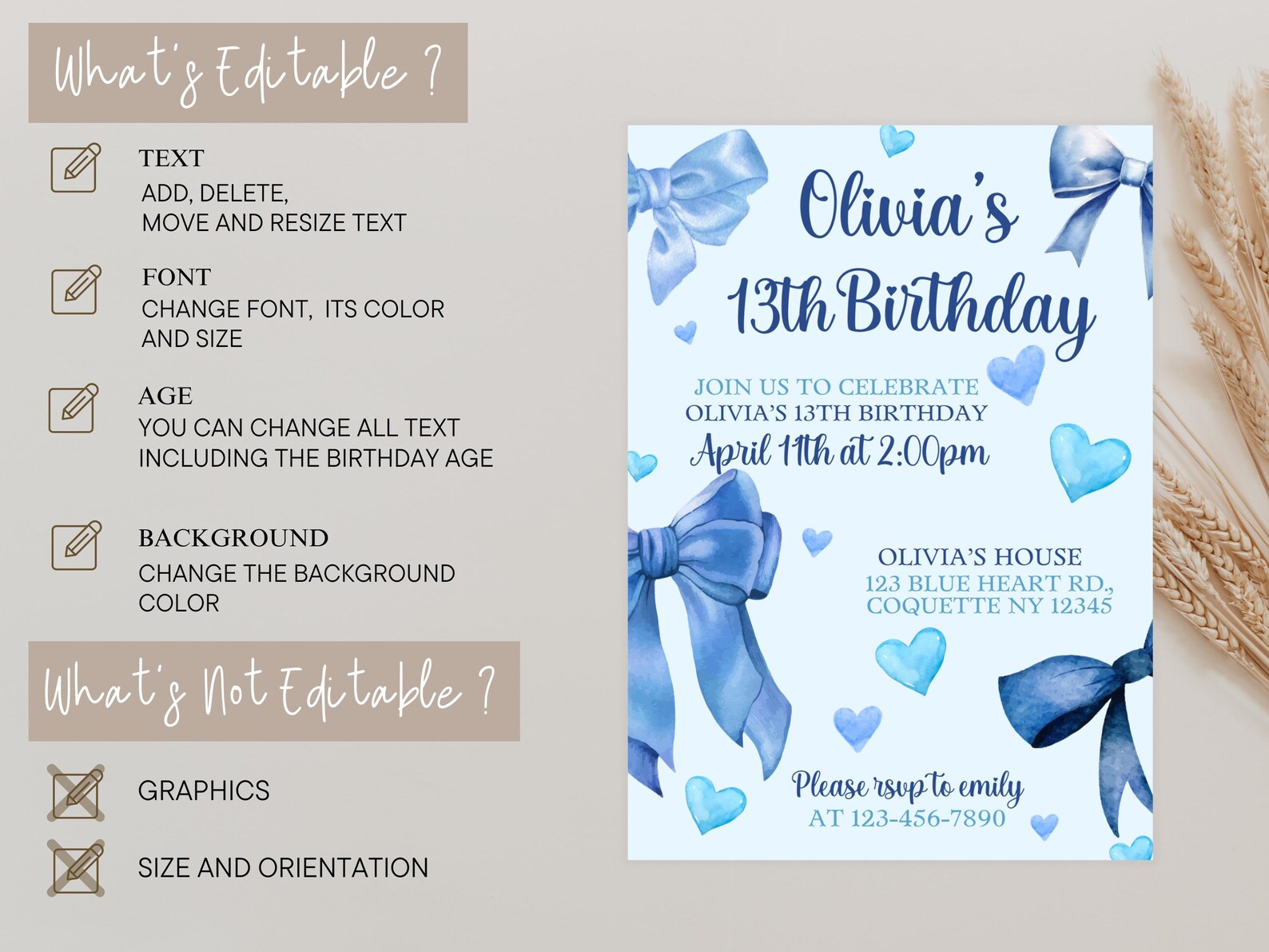 Blue Bow Birthday Invitation, Coquette Birthday Bow Invite, Bow ...