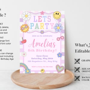 Editable Preppy Varsity Patch Letter Invitation, Lets Party Smiley Face ...