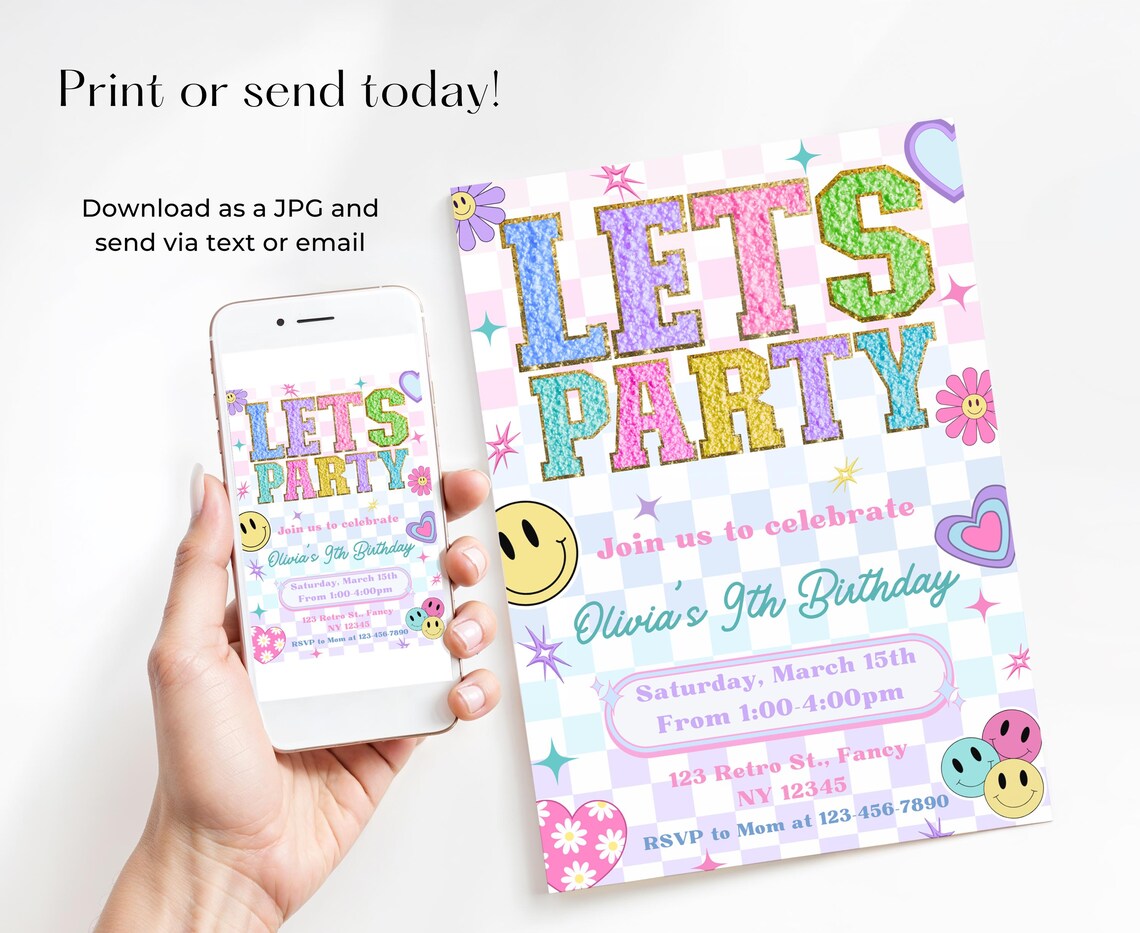Editable Varsity Patch Birthday Party Invitation Template, Lets Party ...