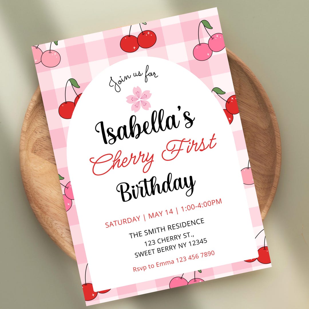 Editable Cherry First Birthday Invite, Cherry Theme Invitation, Cherry ...