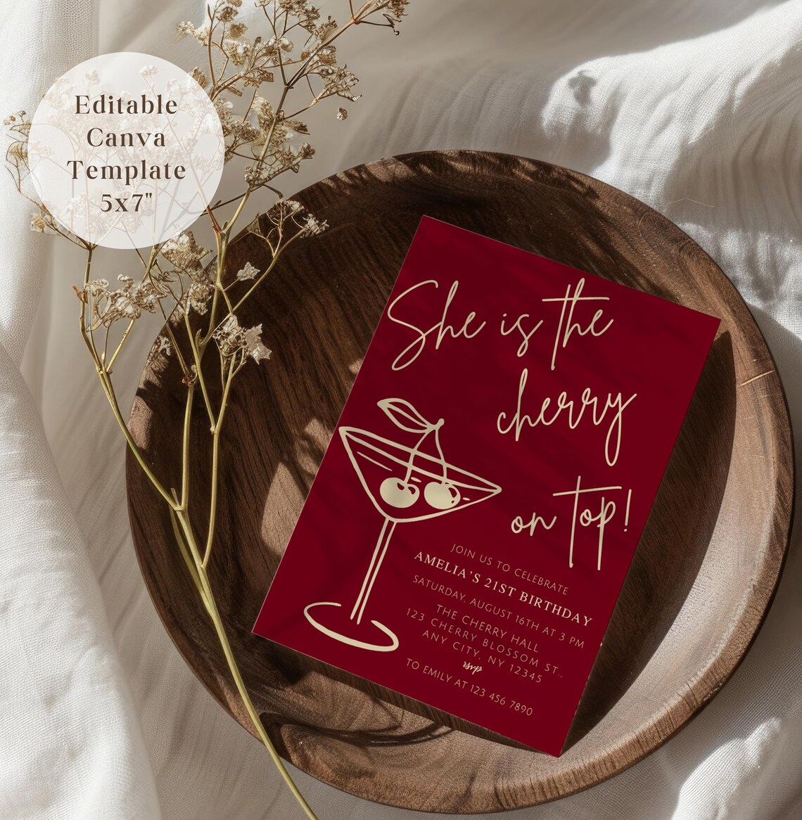 Editable Cherry on Top Invite, She’s the Cherry Birthday Invitation ...