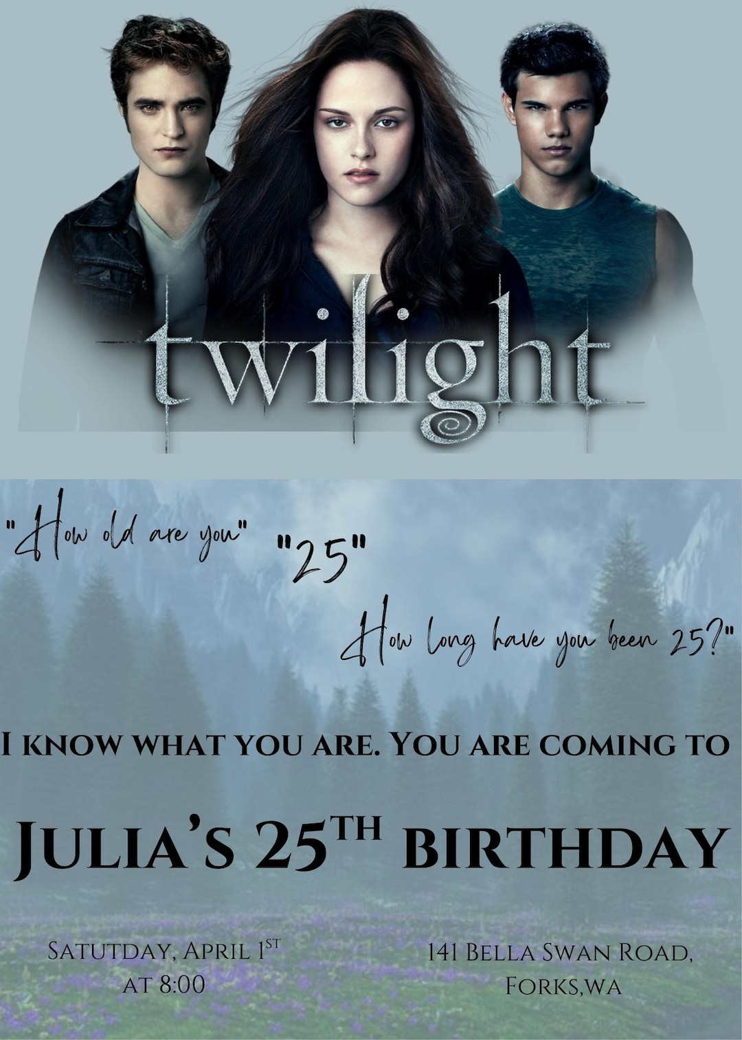 Twilight Women's Birthday Party Customizable Invitation Template ...
