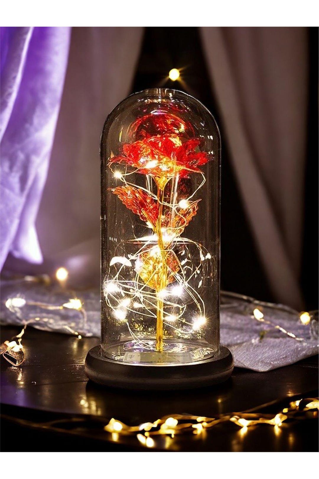 Fairy LED Lighted Red Eternal Rose Lamp in Glass Dome Unique Gift for ...