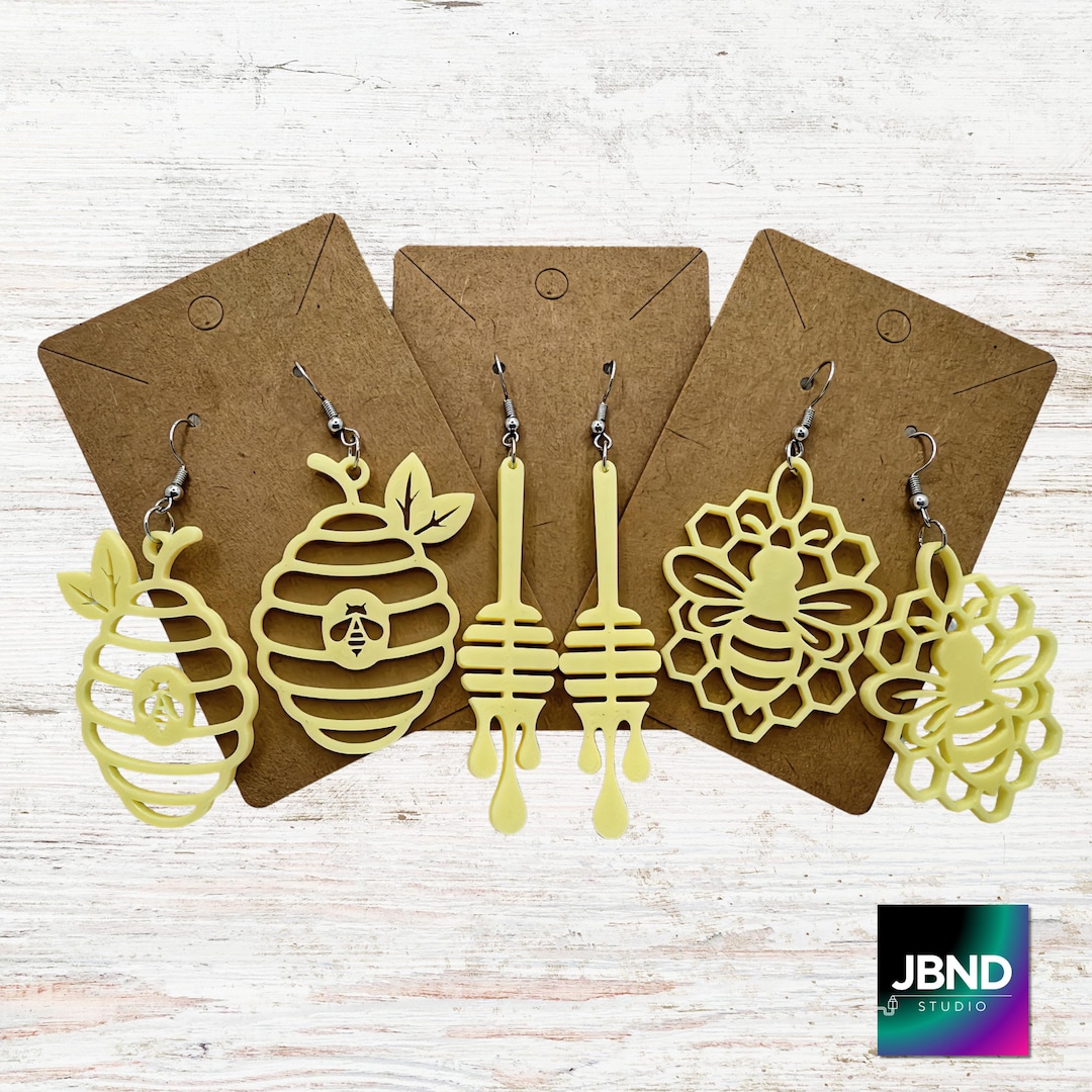 3D Printed Honey Bee Earrings Set – Beehive, Honey Dipper - Etsy