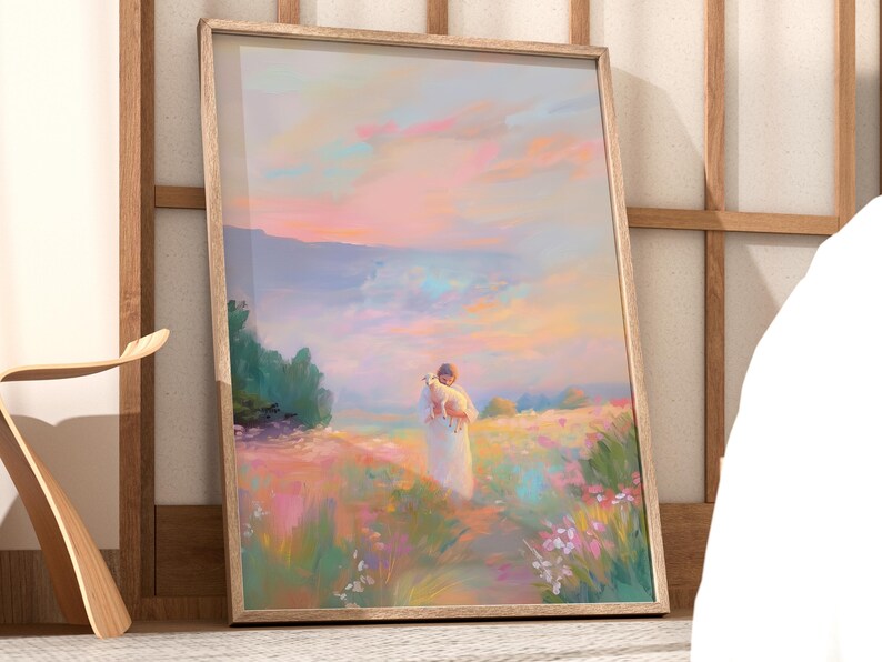 Jesus and Lamb, Leave the 99 Art, Christian Poster, Digital Print ...