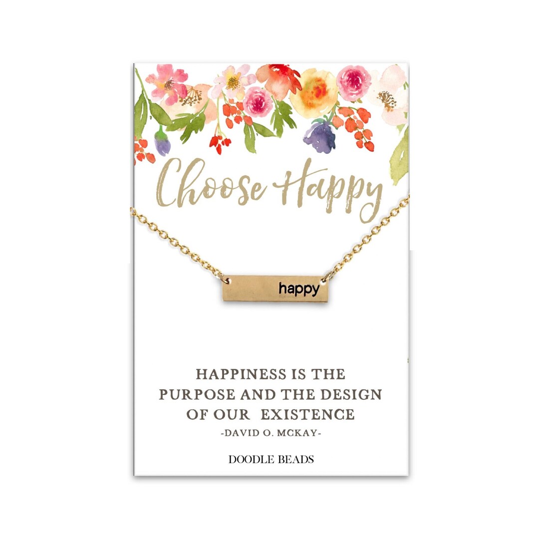 Gold Choose Happy Stamped Bar Necklace With Happiness Quote ...