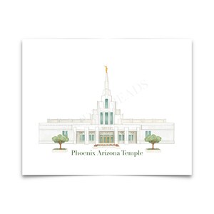 Phoenix Arizona Temple Watercolor Wall Art Print, 5x7, 8x10 & Bookmarks ...