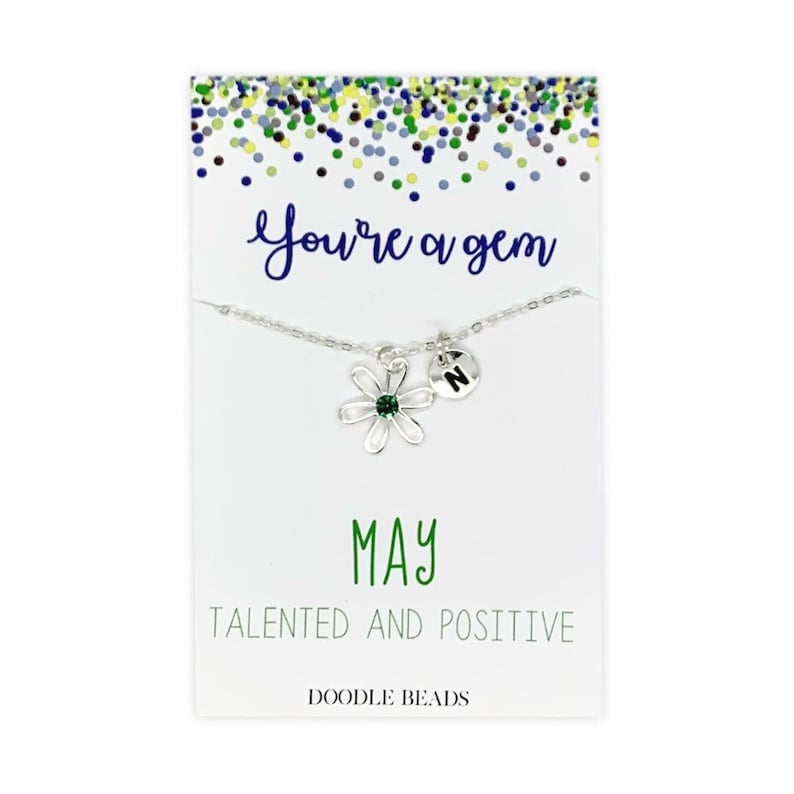 Little Girls Birthstone Necklace With Personalized Initial - Etsy