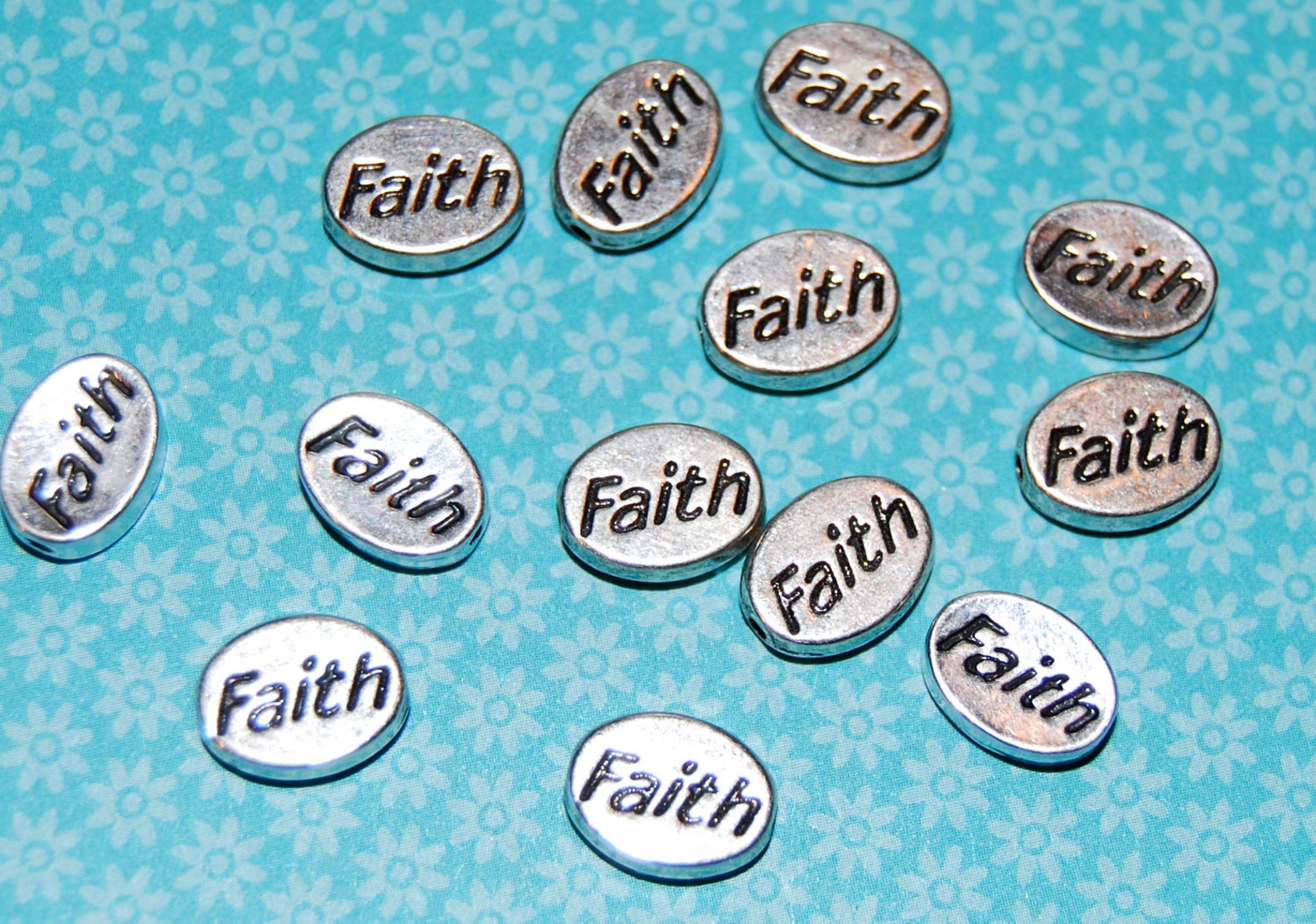 Faith Beads - Small Silver Beads Stamped "faith" Doublesided - 9mm Long ...