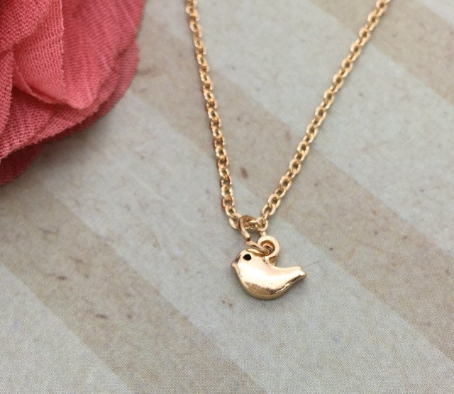 Tiny Bird Necklace Small Gold or Silver Bird Charm on Dainty - Etsy