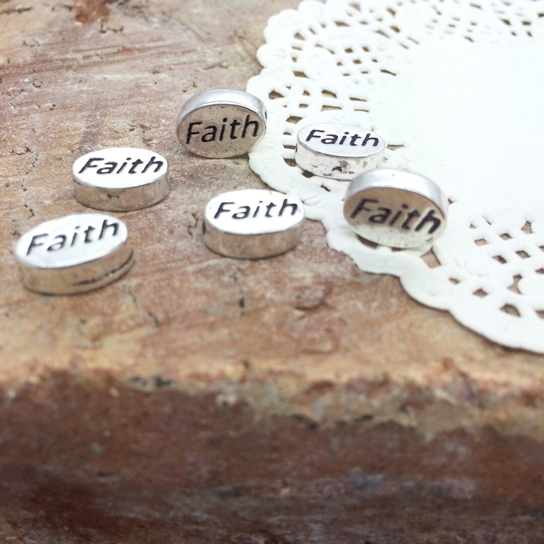Faith Beads - Small Silver Beads Stamped "faith" Doublesided - 9mm Long ...