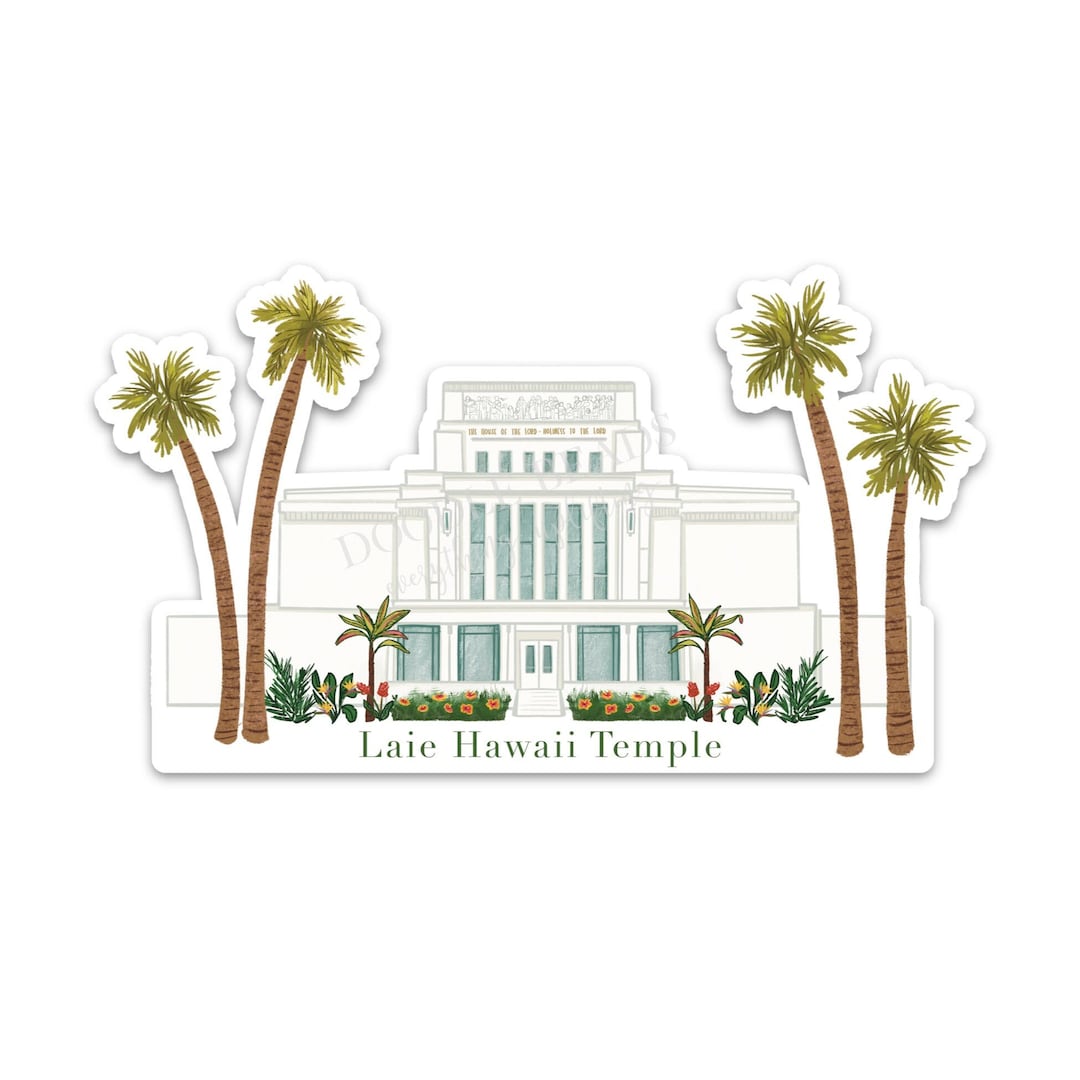 Laie Hawaii LDS Temple Sticker Decal, Temple Watercolor Art ...