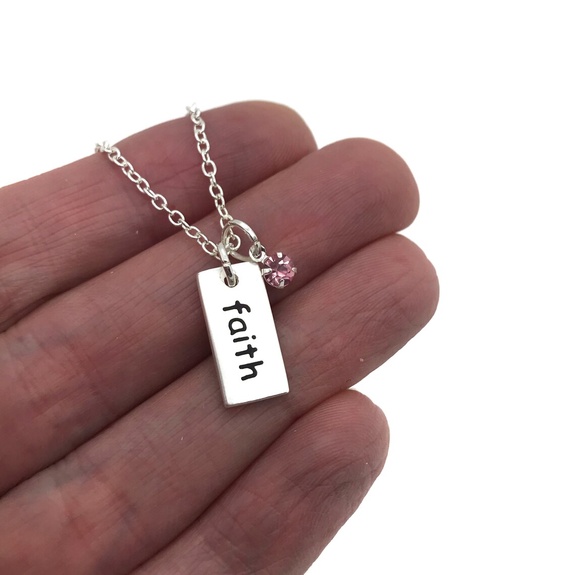 Faith in God Necklace Silver Faith Bar Necklace With Pink - Etsy