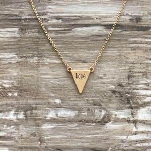 Gold Hope Necklace, Stamped Hope Pendant, Small Simple Everyday Gift ...