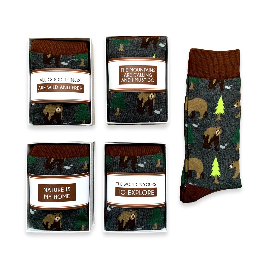 Outdoor Adventure Gift for Men, Mountains Are Calling, Brown Bear ...