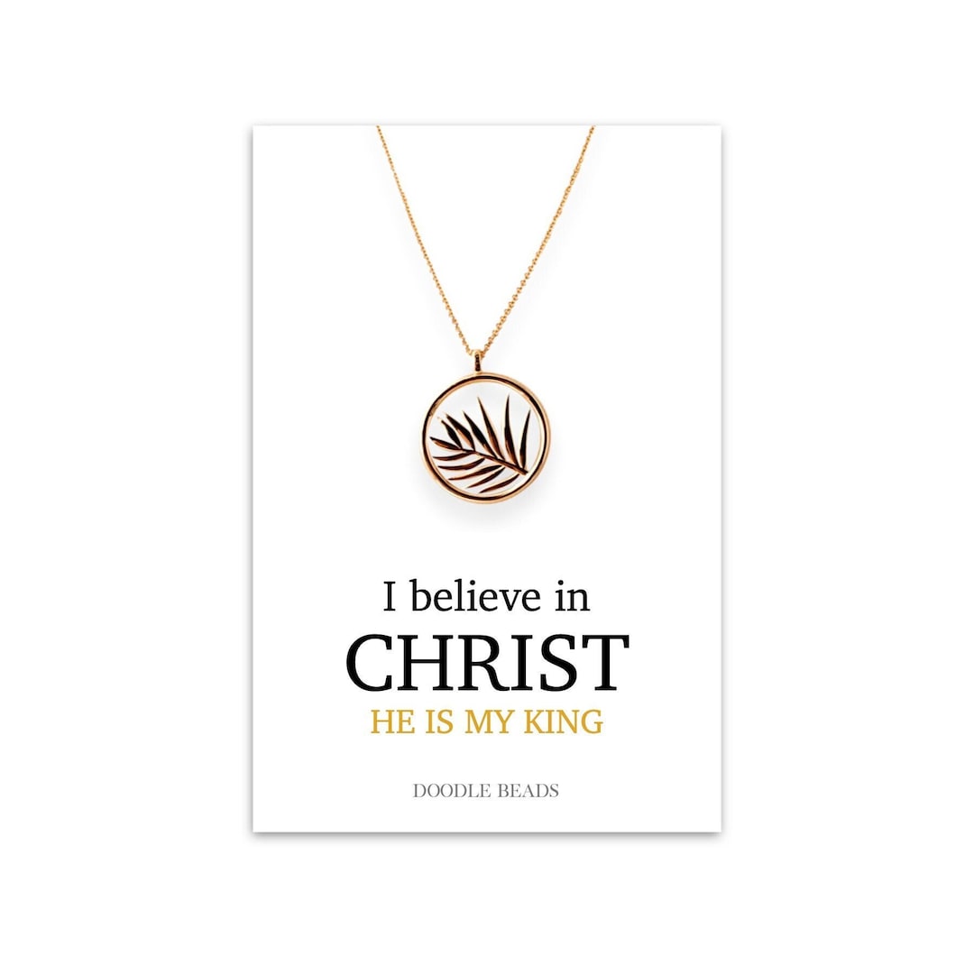 I Believe in Christ, Gold Palm Leaf Pendant Necklace, Christian Jewelry ...