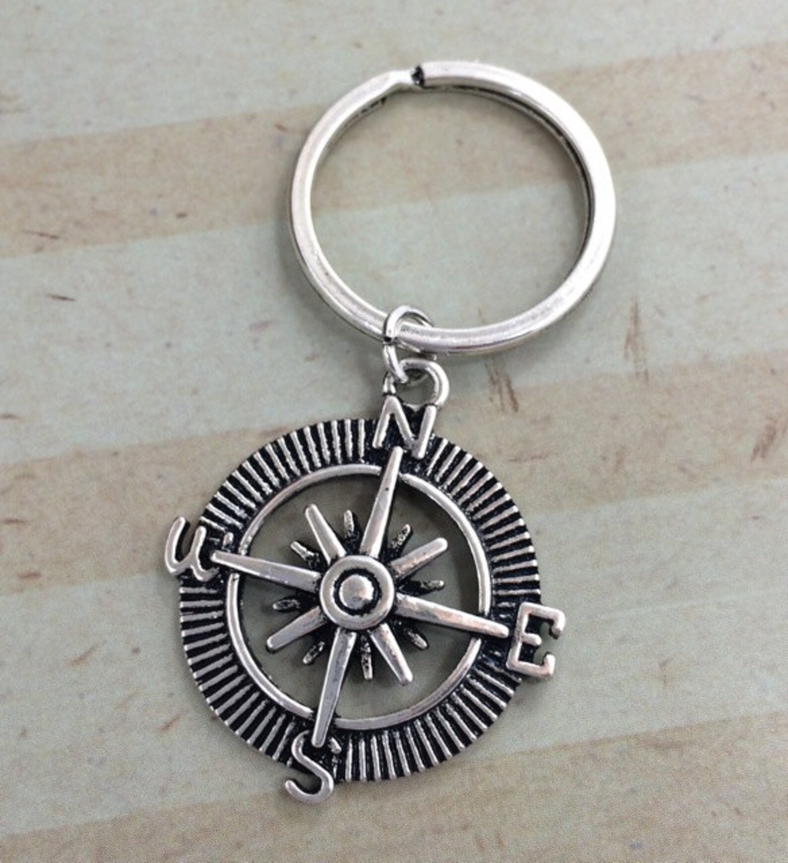 Compass Charm Antique Silver Compass Charm Key Ring | Etsy