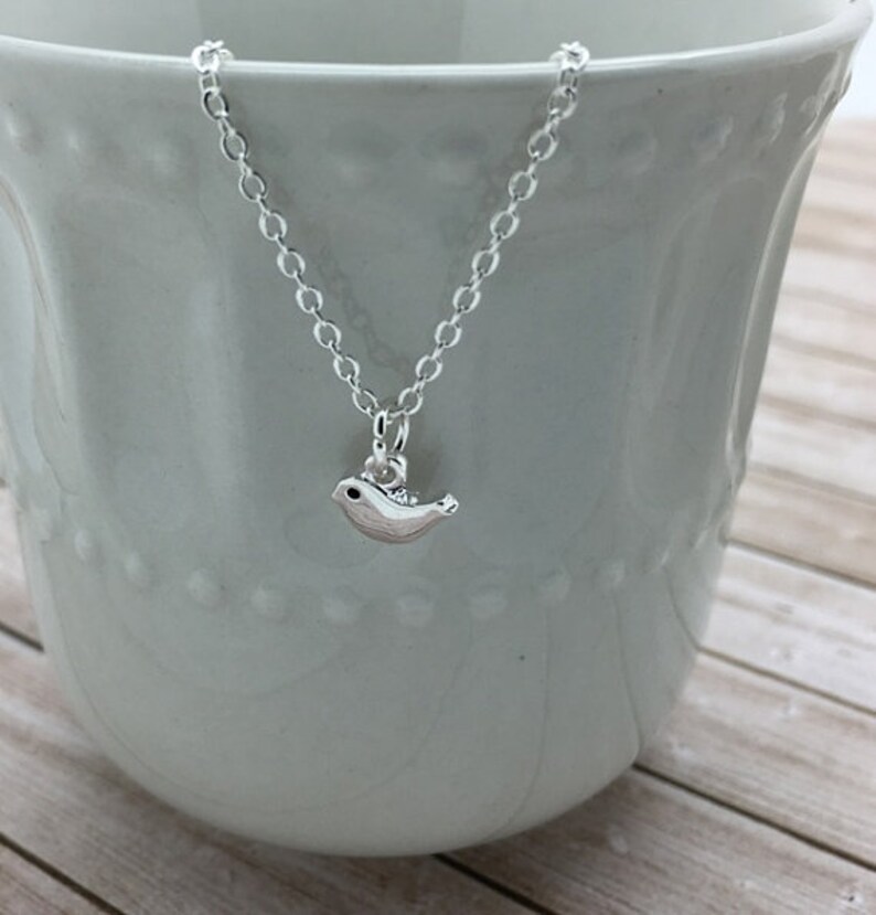 Tiny Bird Necklace small Gold or Silver Bird charm on dainty | Etsy