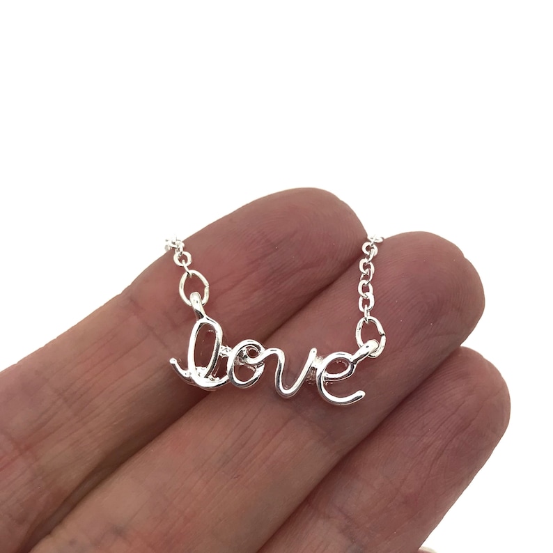Dainty Love Necklace Love script Pendant cursive love | Etsy