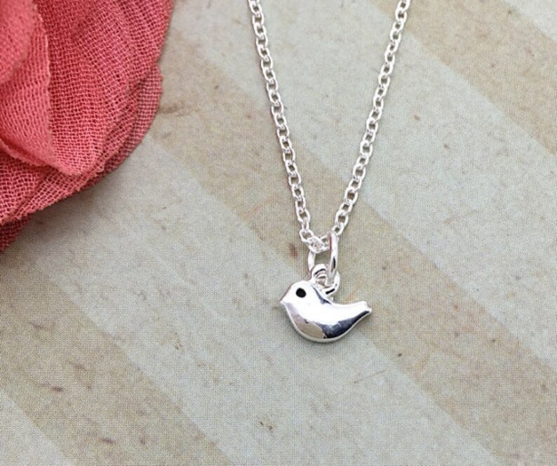 Tiny Bird Necklace small Gold or Silver Bird charm on dainty | Etsy