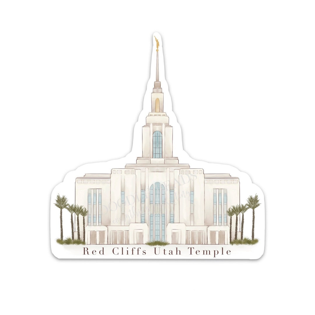 Red Cliffs Utah Temple Sticker, LDS Temples Watercolor Art Washington ...