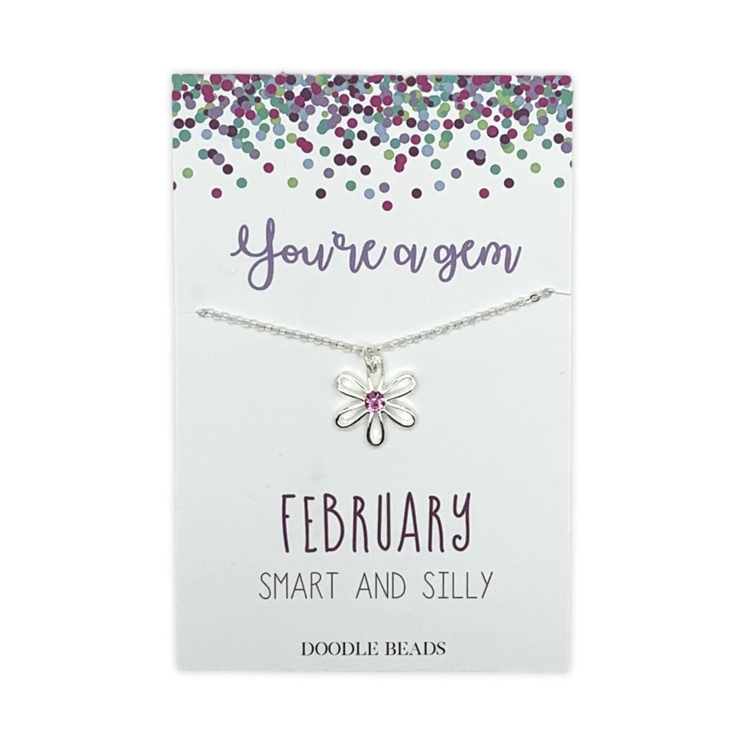 Little Girls Birthstone Necklace W/ Card, February Birthstone Jewelry ...