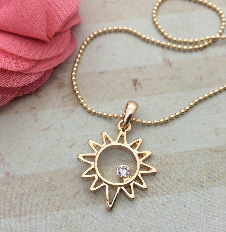 Gold Sun Pendant With Cubic Zirconia Sunshine Necklace With - Etsy