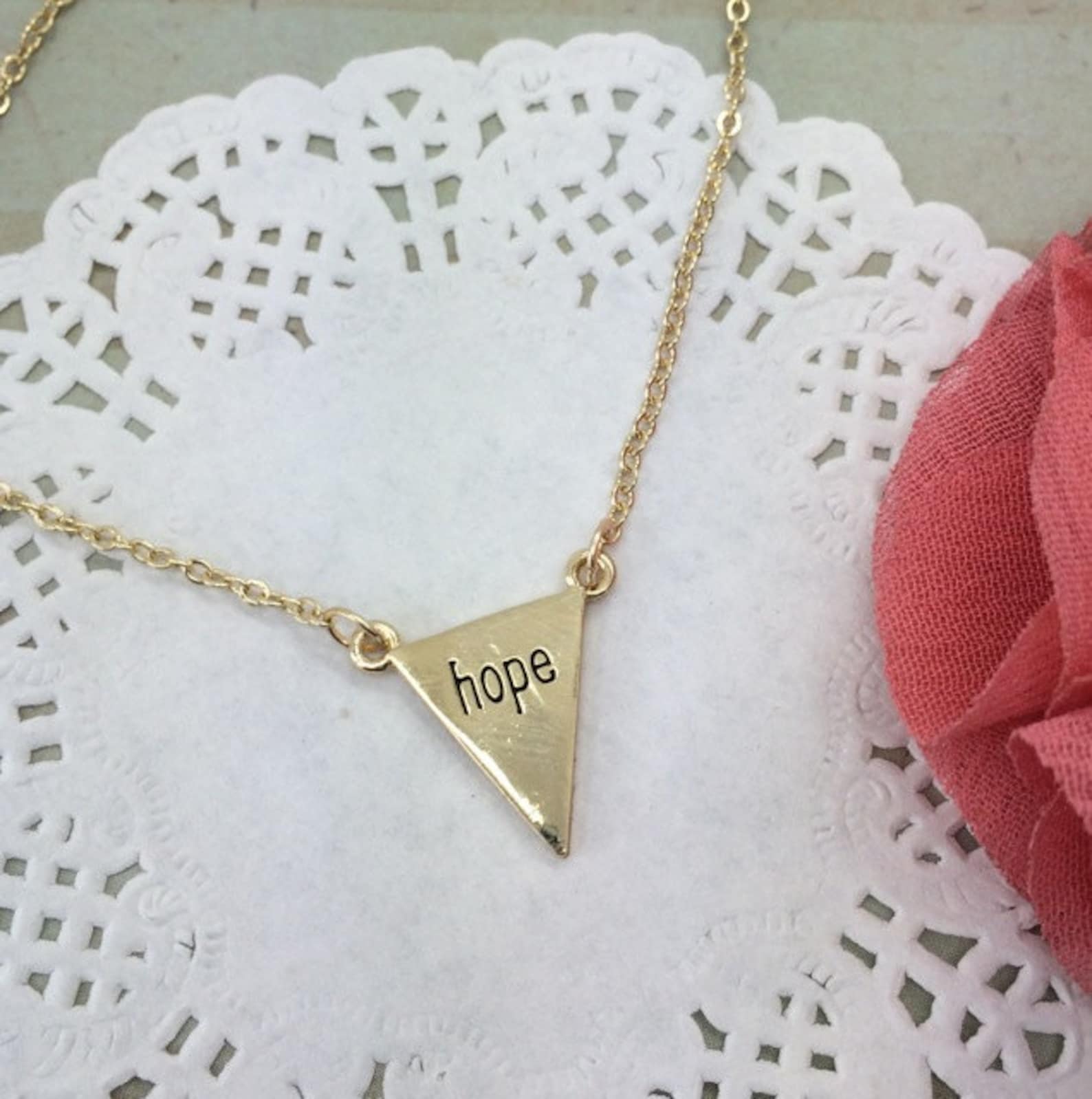 Gold Hope Necklace Stamped Hope Pendant Small Simple - Etsy