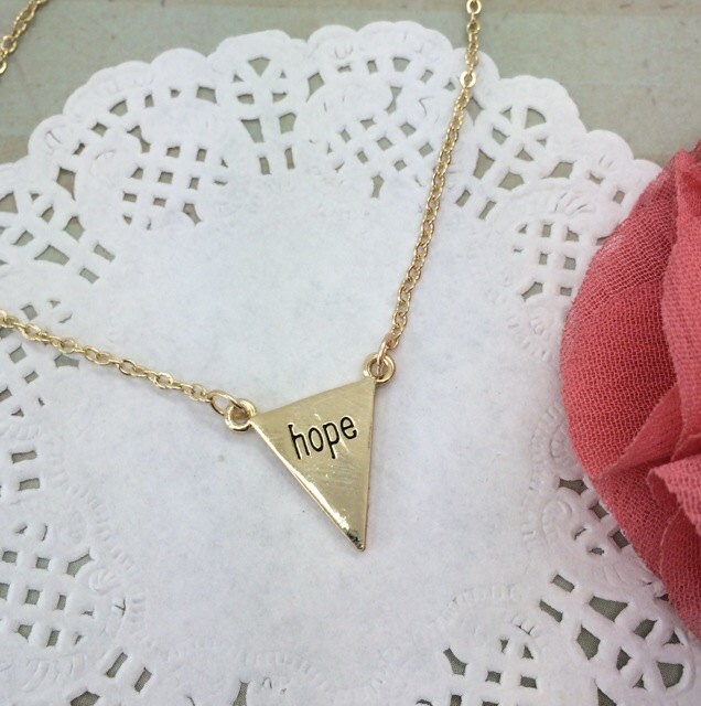 Gold Hope Necklace Stamped Hope Pendant Small Simple - Etsy