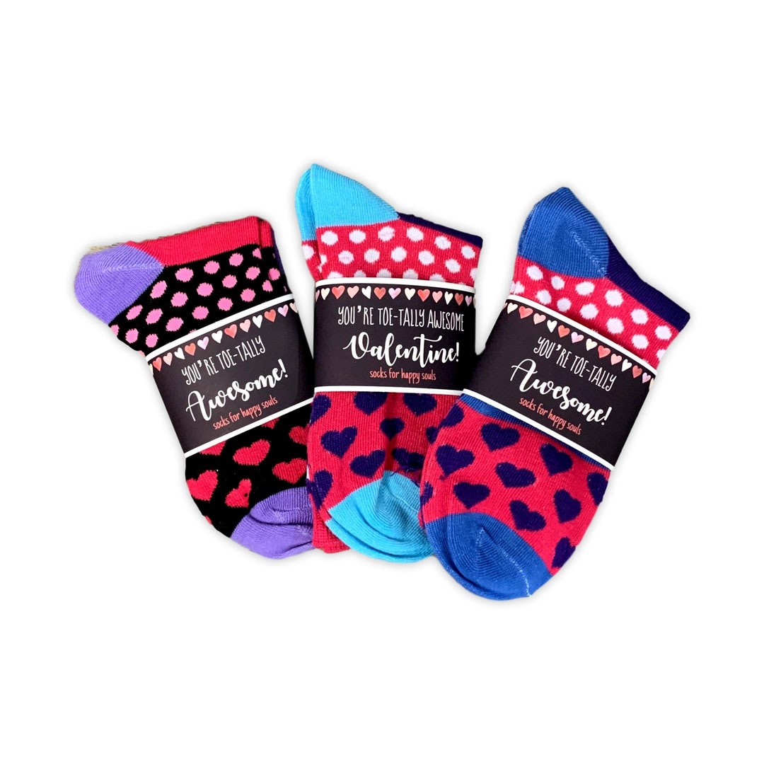 Heart Socks, Girls Women Crew Socks & Card- You're Toe-tally Awesome ...
